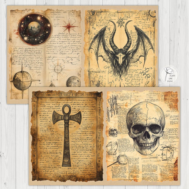 Occult Pages, Satanism Junk Journal, Occult Digital Paper, Black Magic ...