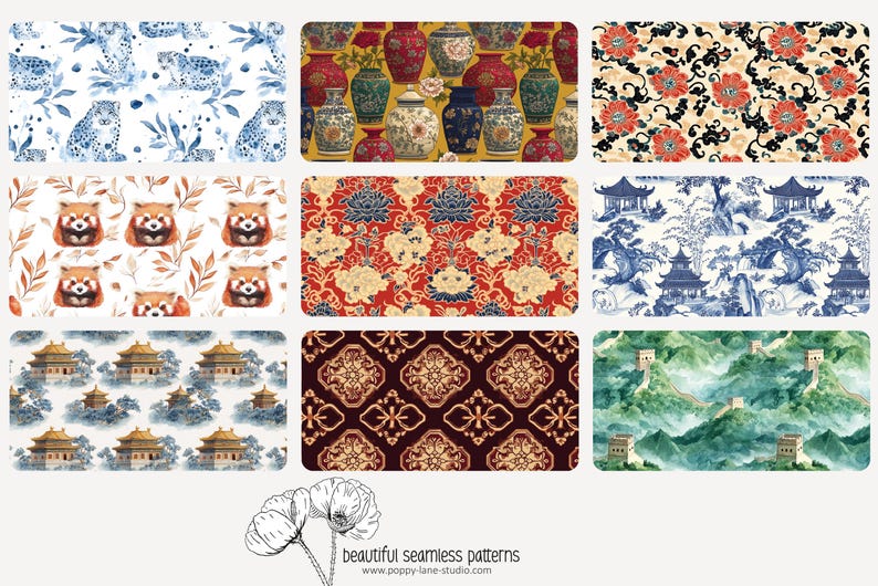 China digital paper, assorted Chinese backgrounds, seamless China ...