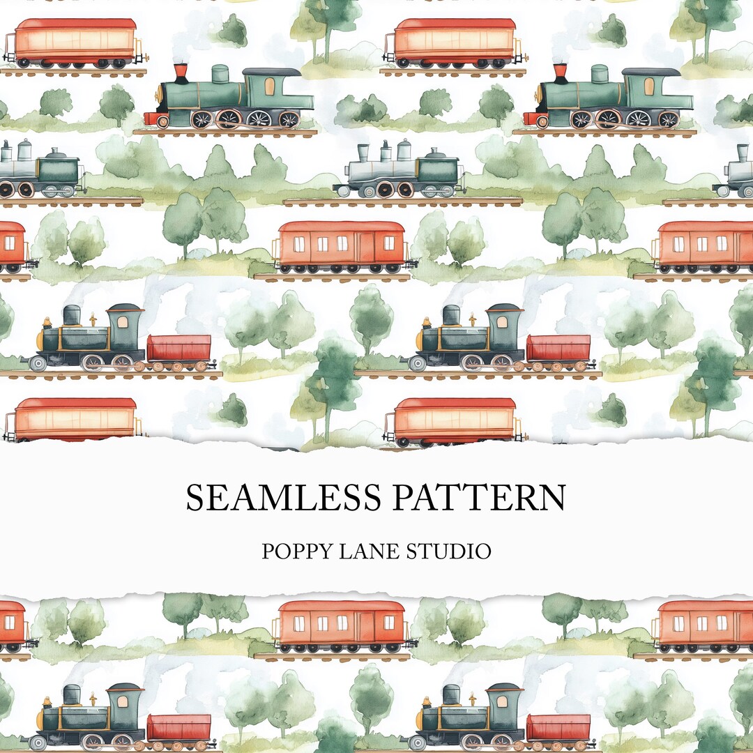 Seamless Train Pattern, Watercolour Train Background, Cute Train ...