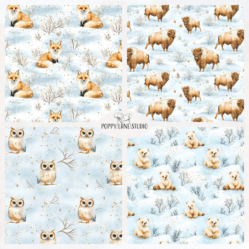 Winter woodland animals, snow animal digital paper, winter forest ...