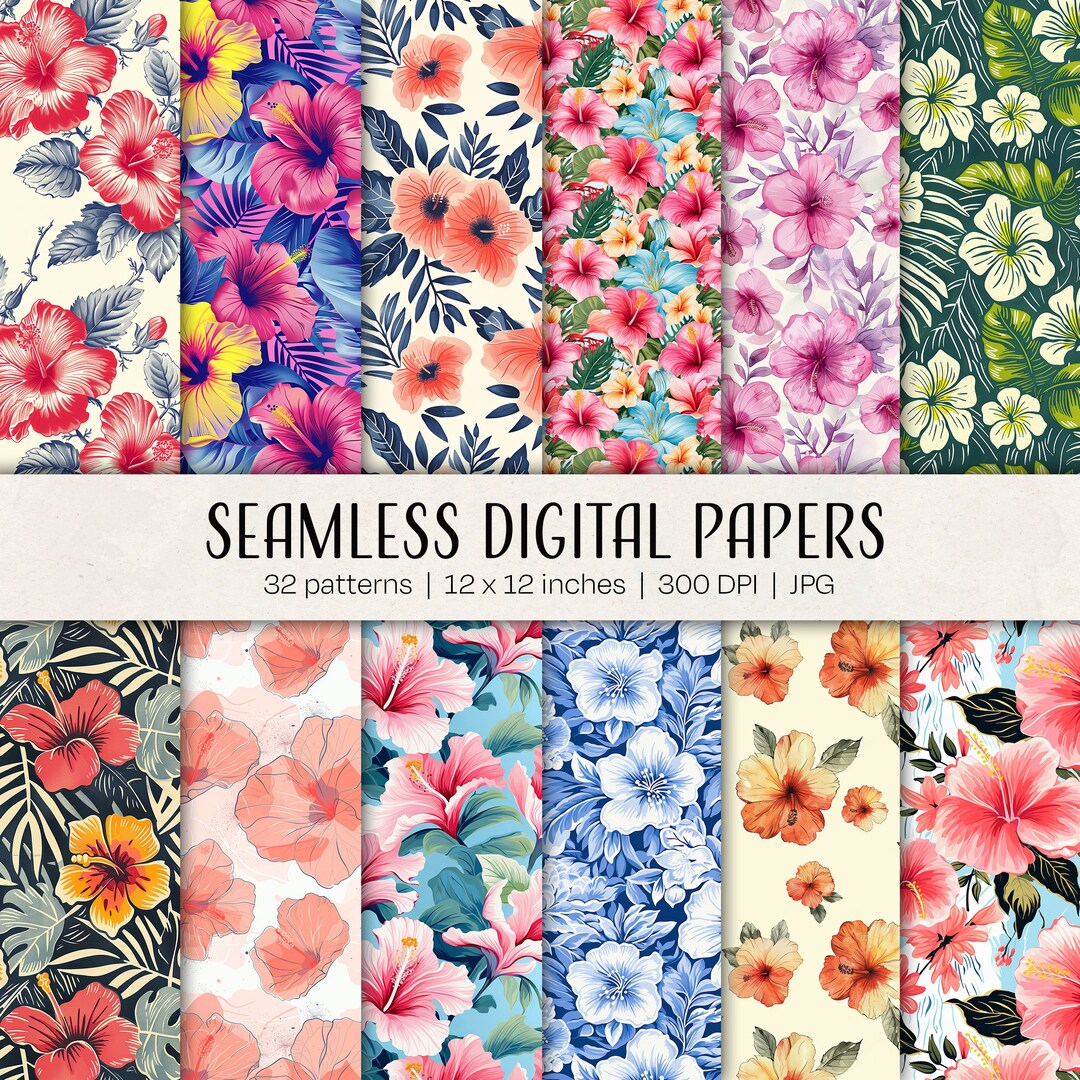 Hibiscus Digital Paper, Seamless Hibiscus Pattern, Hibiscus Background ...