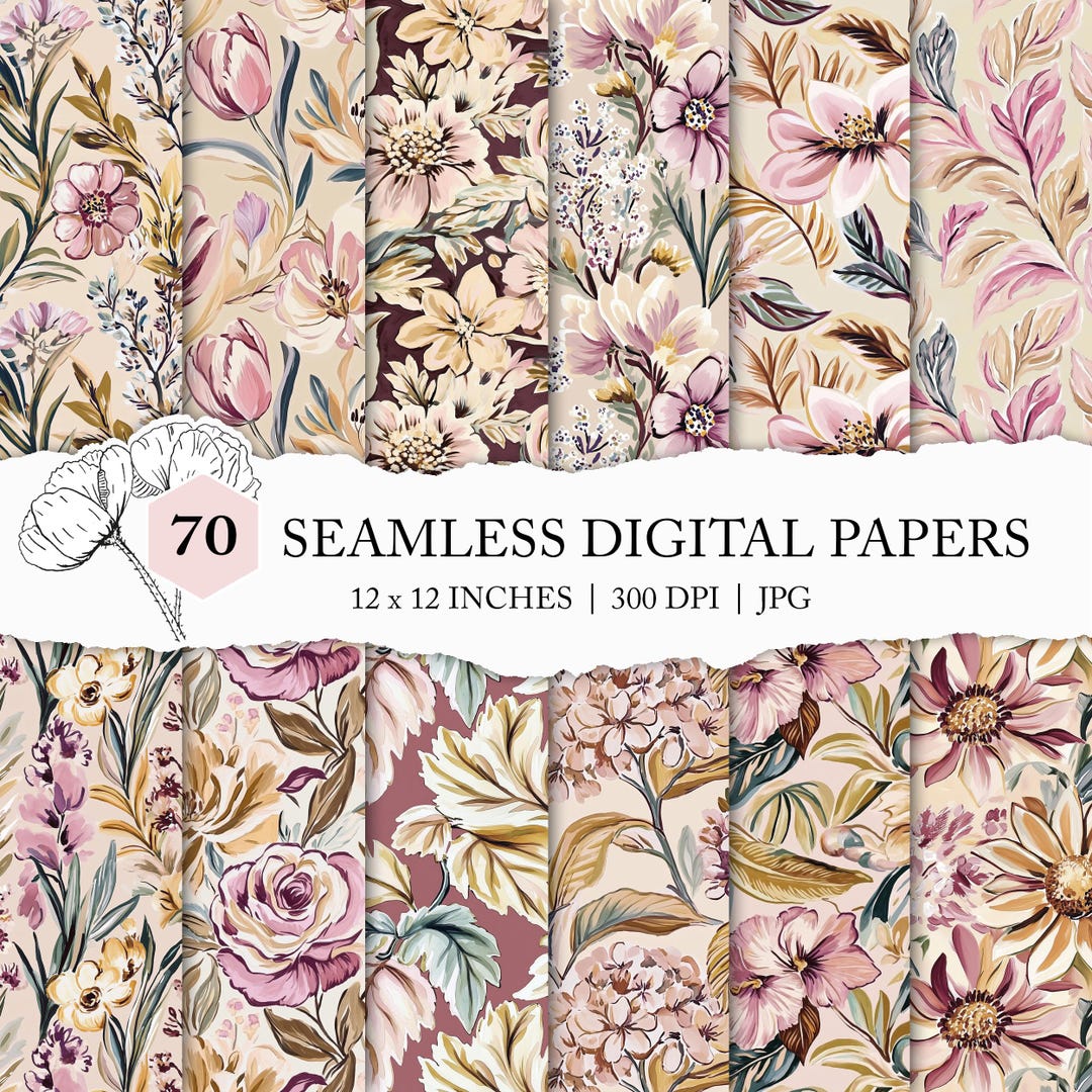 Pastel Flower Seamless Pattern, Modern Floral Background, Late Summer ...