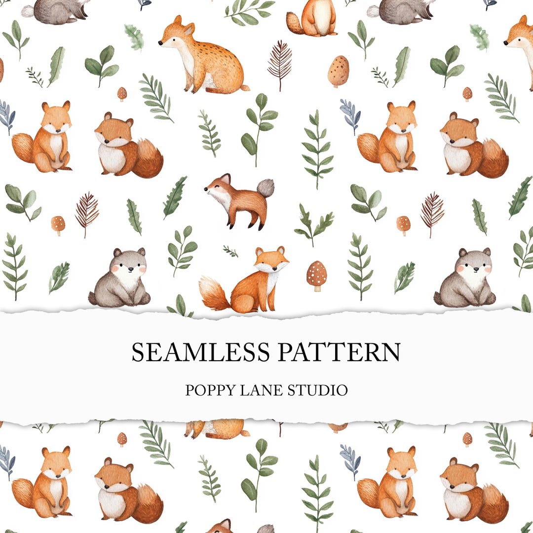 Forest Animal Background, Woodland Animals Seamless Pattern, Children's ...