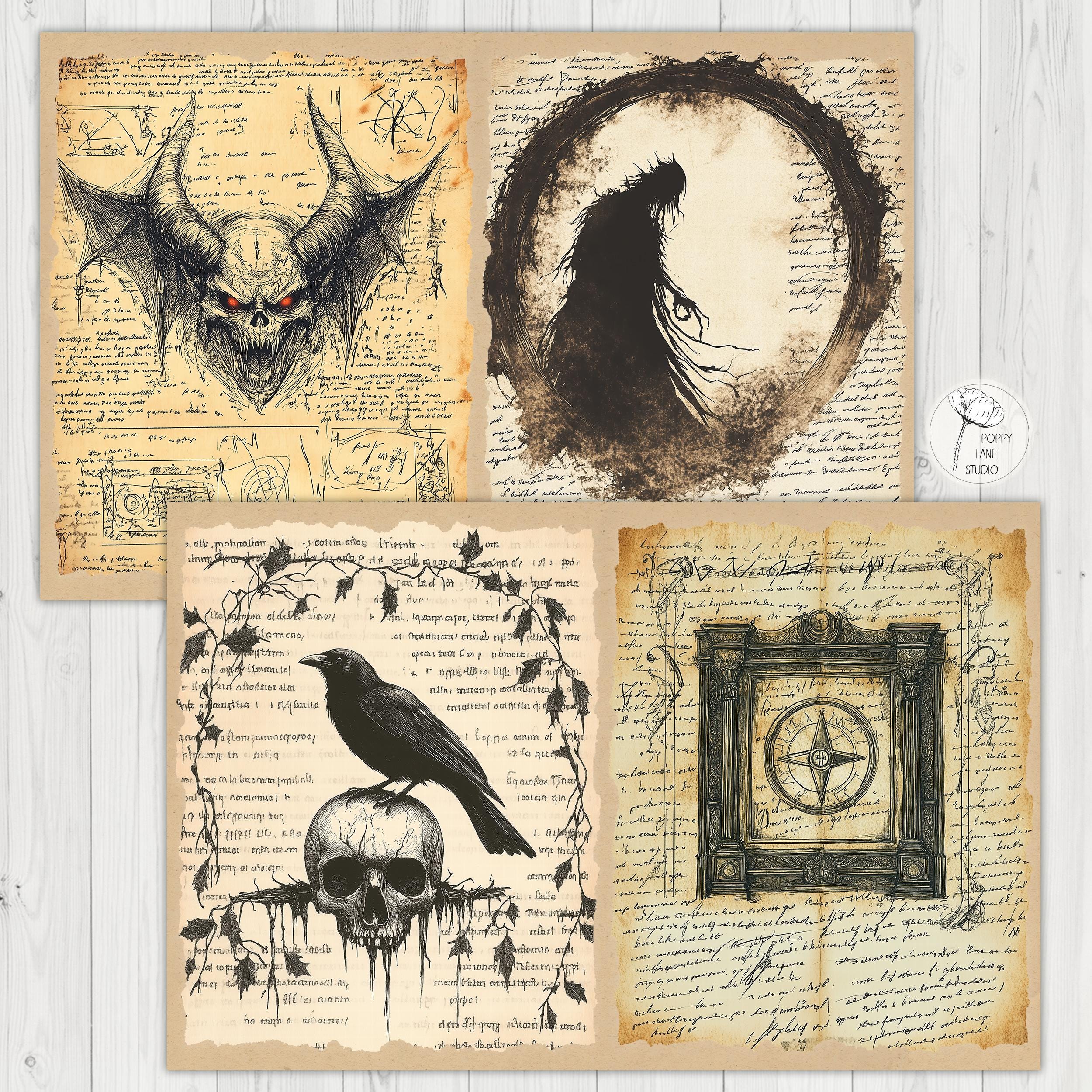 Occult Pages, Satanism Junk Journal, Occult Digital Paper, Black Magic ...