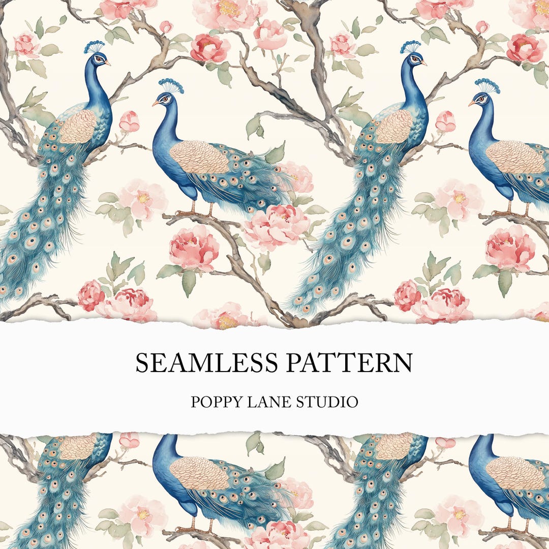 Watercolour Peacock Background, Pastel Peacock Seamless Pattern ...