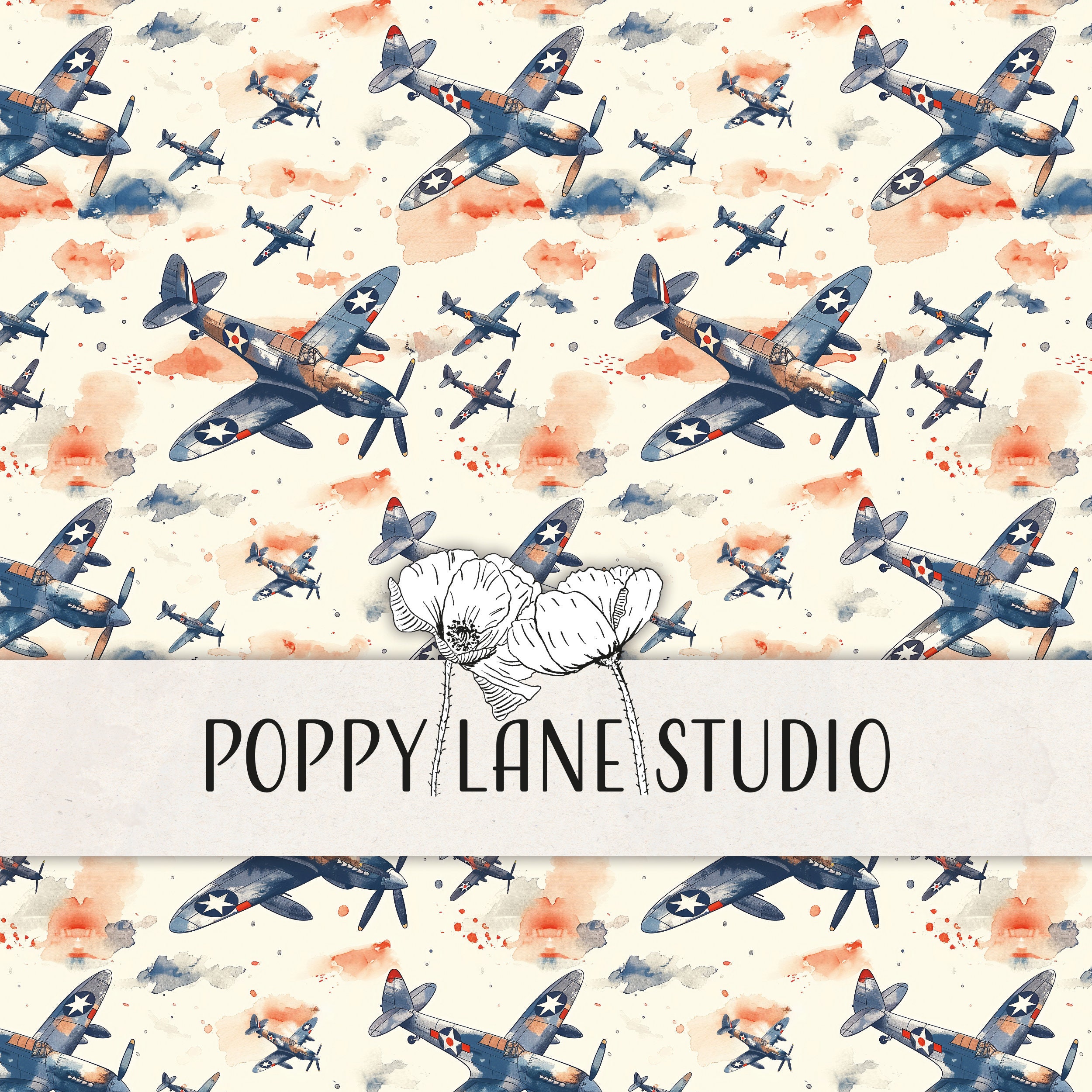 WW2 Plane Pattern, World War 2 Fighter Plane, WW2 Digital Paper ...