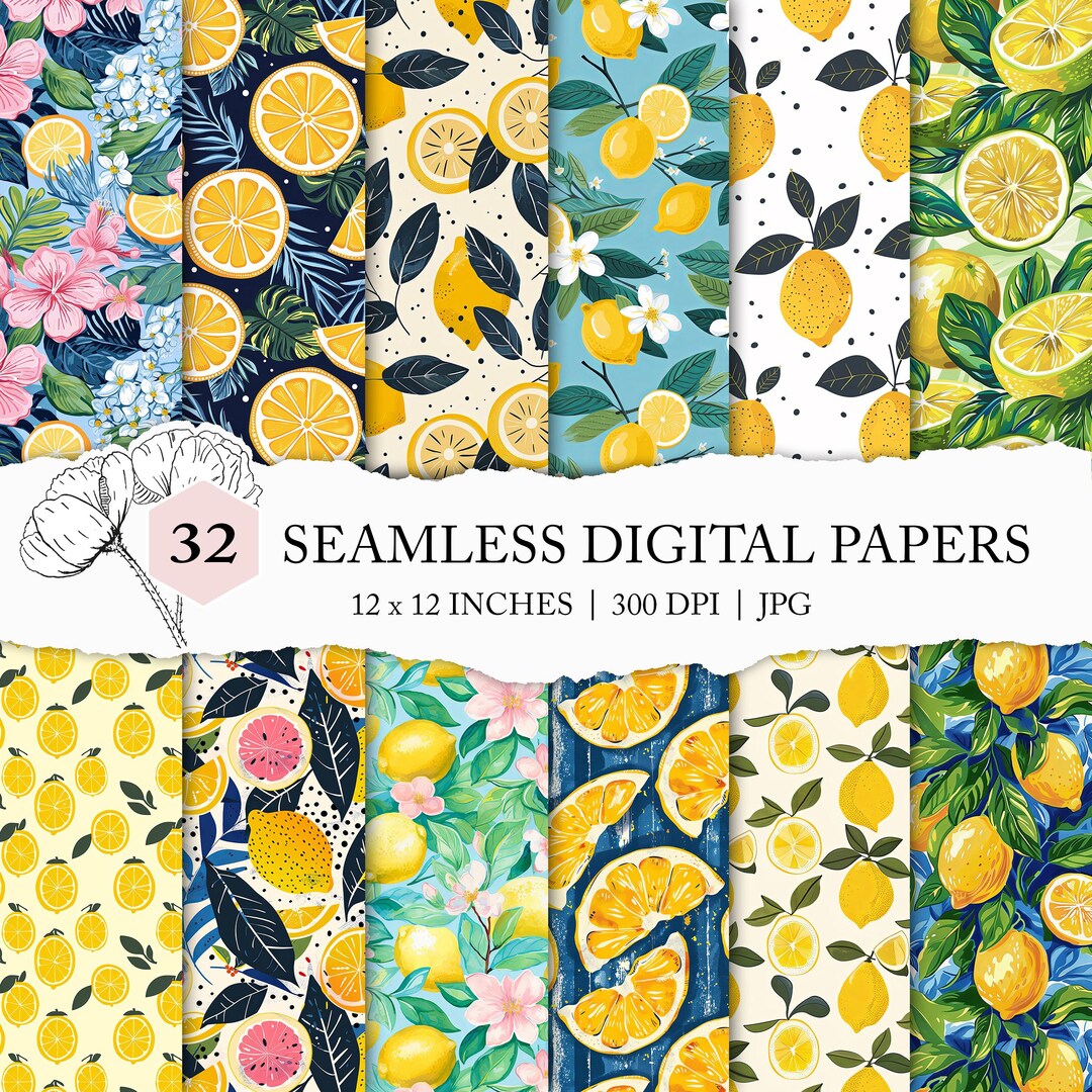 Preppy Lemon Background, Seamless Lemon Pattern, Lemon Scrapbook Paper ...