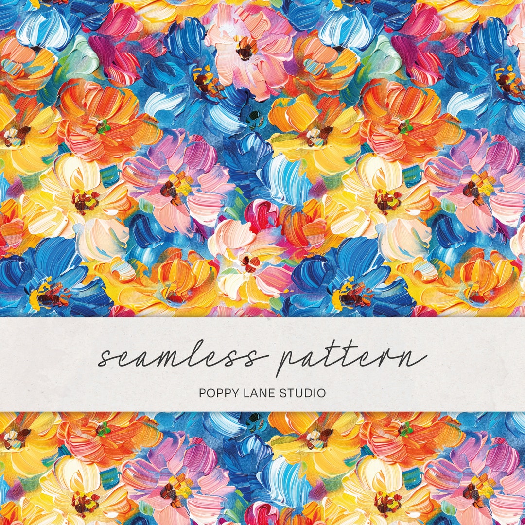 Acrylic Flower Pattern, Printable Floral Oil Painting, Flower Digital ...