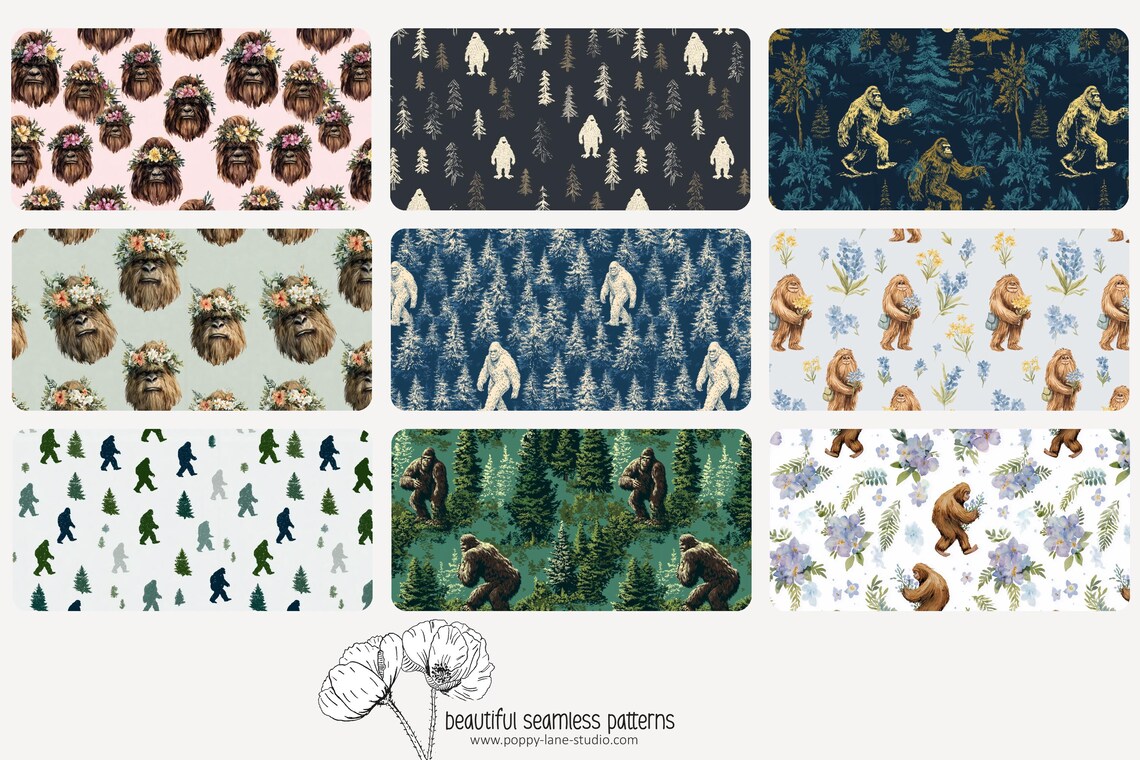 Bigfoot Pattern, Bigfoot Digital Paper, Yeti, Sasquatch Seamless ...