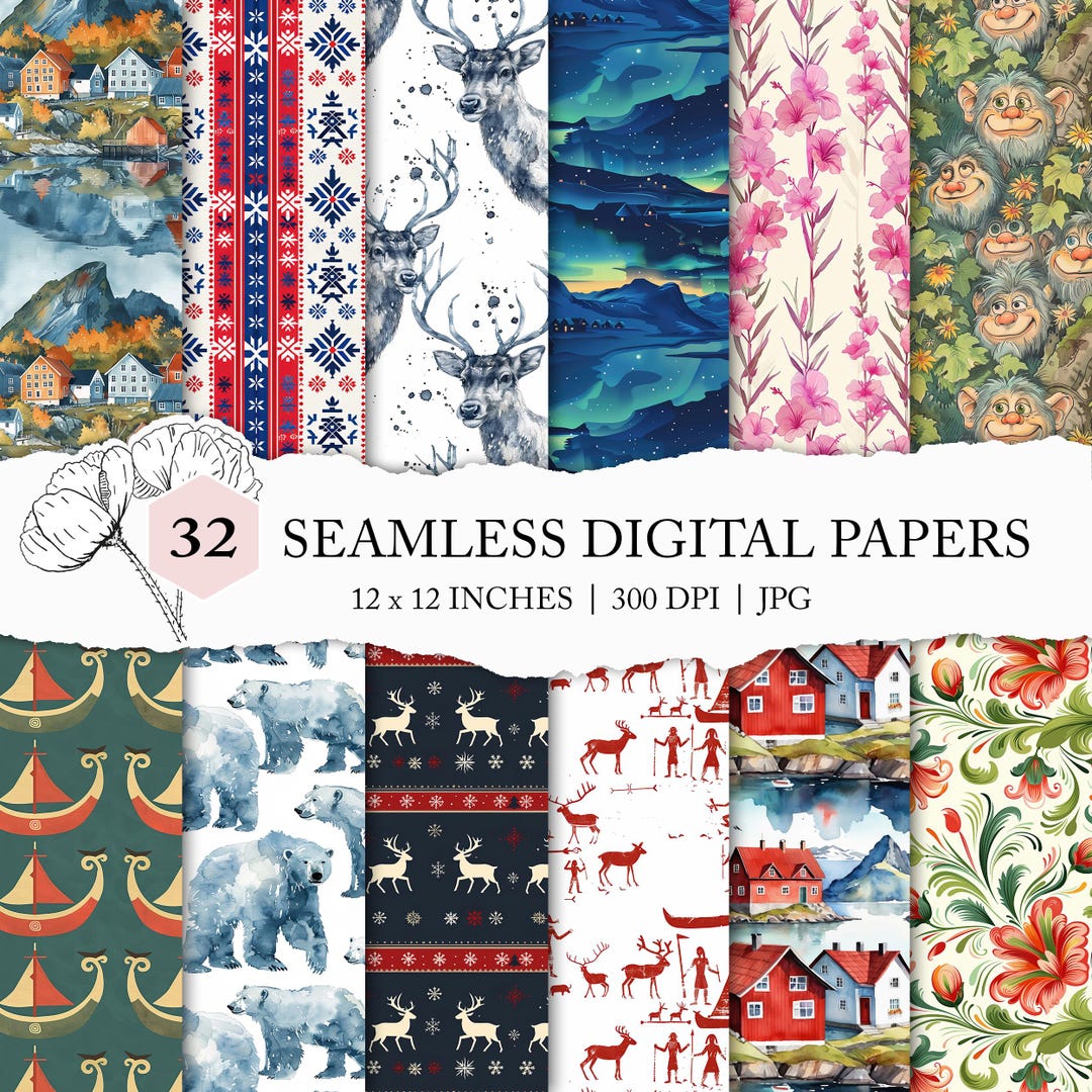 Norway Seamless Pattern, Scandinavia Digital Paper, Norwegian ...