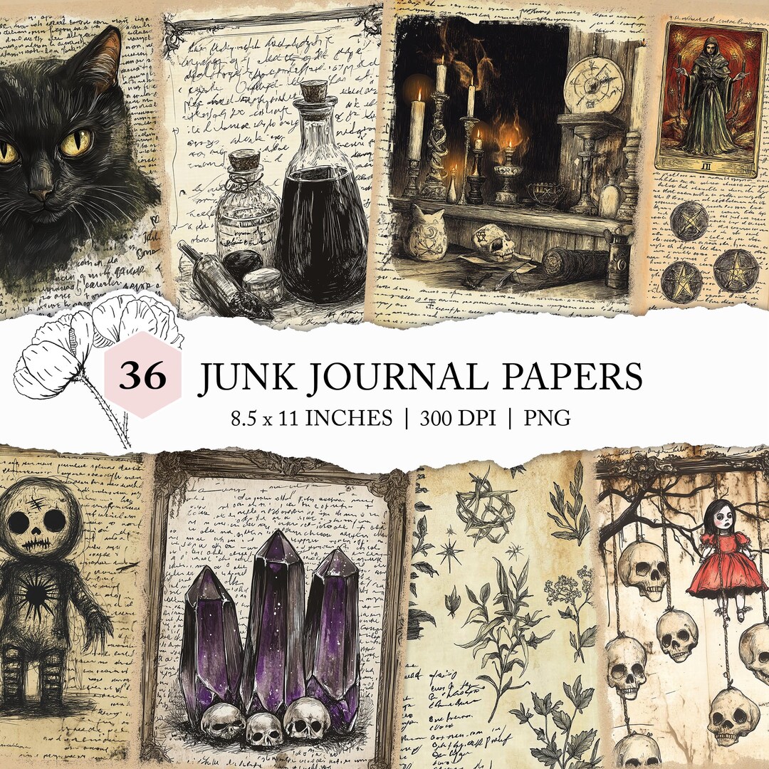 Witchcraft Printable Pages, Dark Magic Junk Journal, Witchy Digital ...