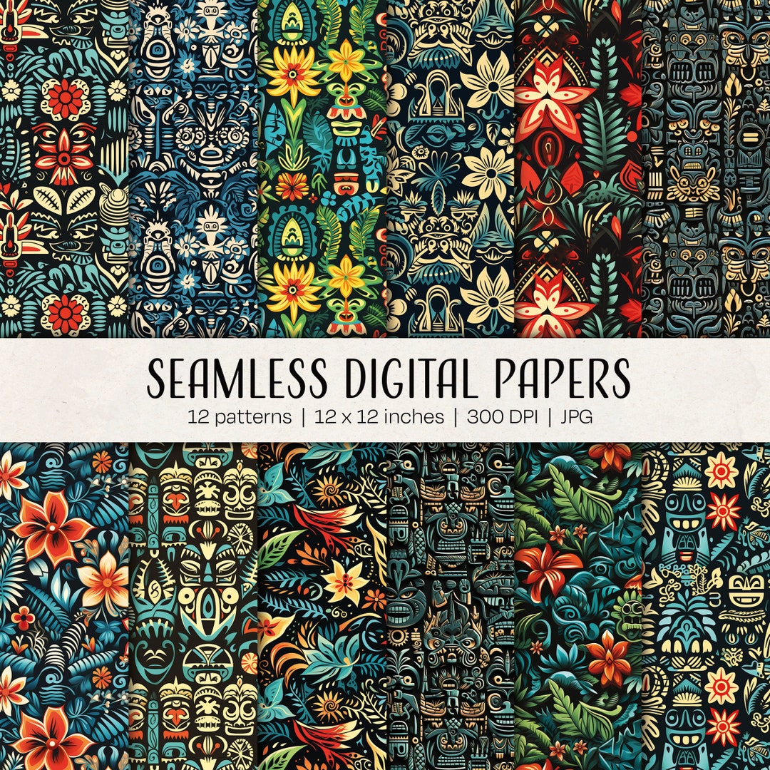 Seamless Hawaiian Tiki Background, Hawaiian Tiki Seamless Pattern, Tiki ...