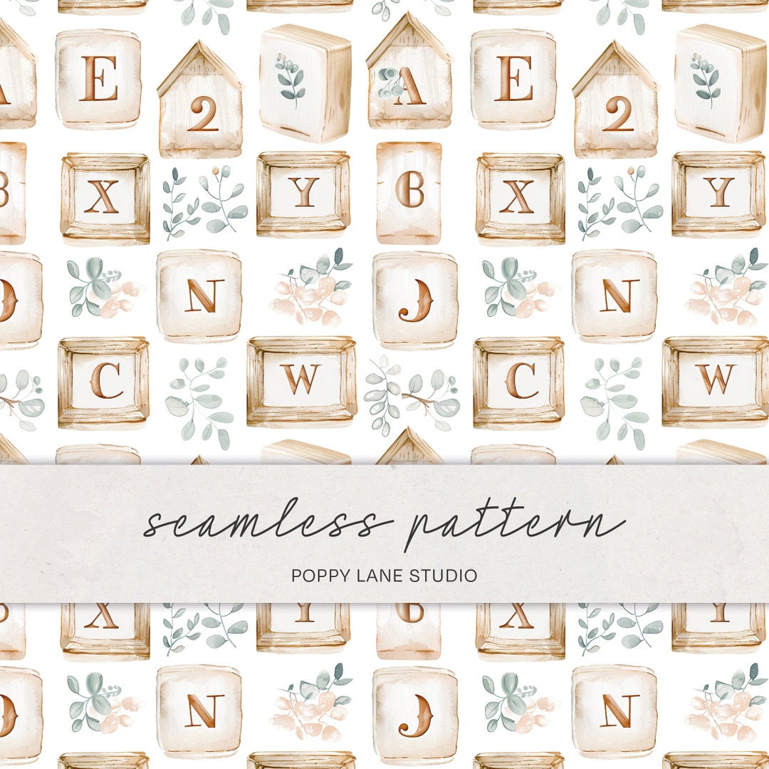 Watercolour Letter Background, Seamless Alphabet Pattern, Cute Toy ...
