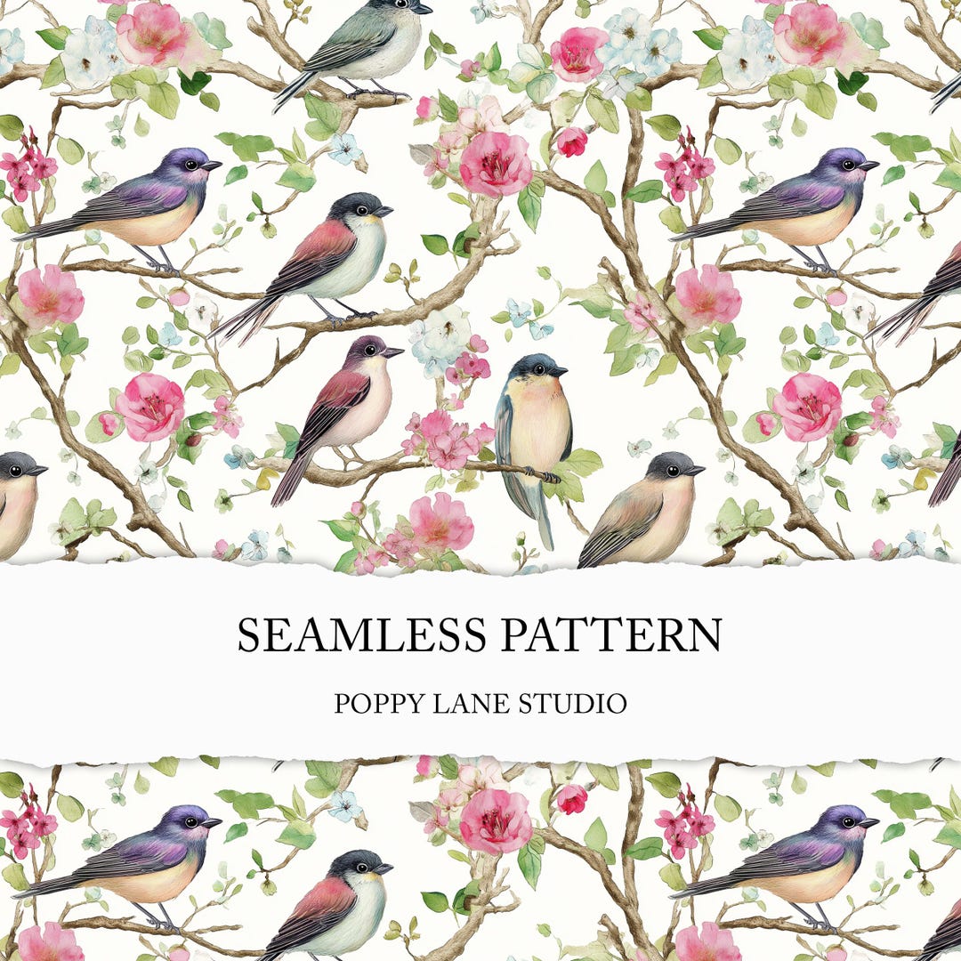 Preppy Bird Seamless Background, Wildlife Pattern, Seamless Bird Print ...