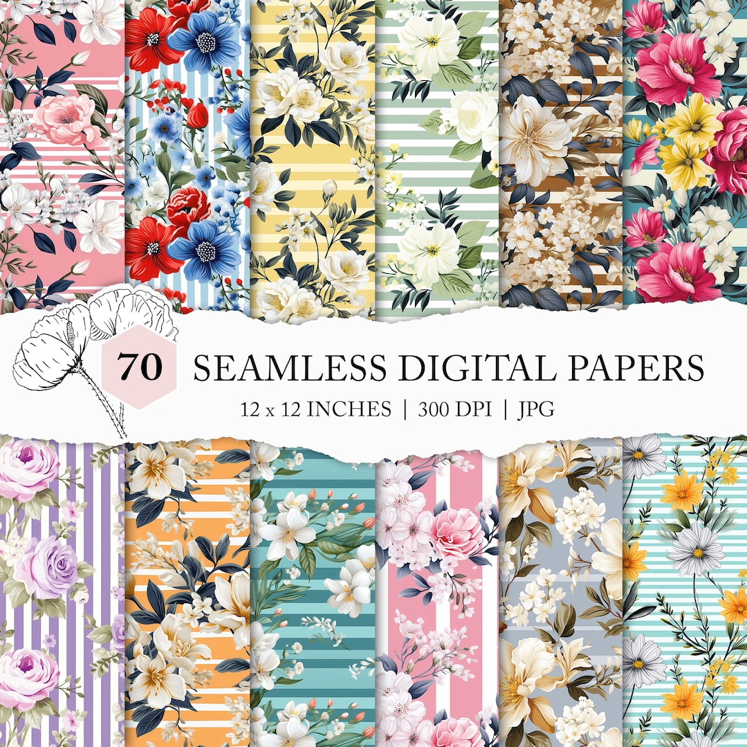 Cute Preppy French Flower Pattern, Striped Flower Background, Vibrant ...