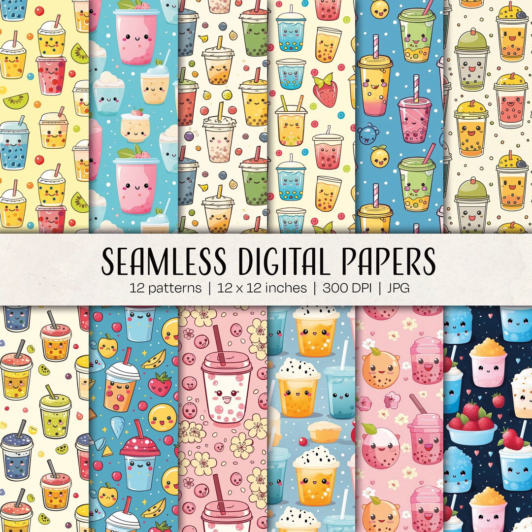 Cute Kawaii Bubble Tea Pattern, Kawaii Tea Digital Paper, Cute Chibi ...
