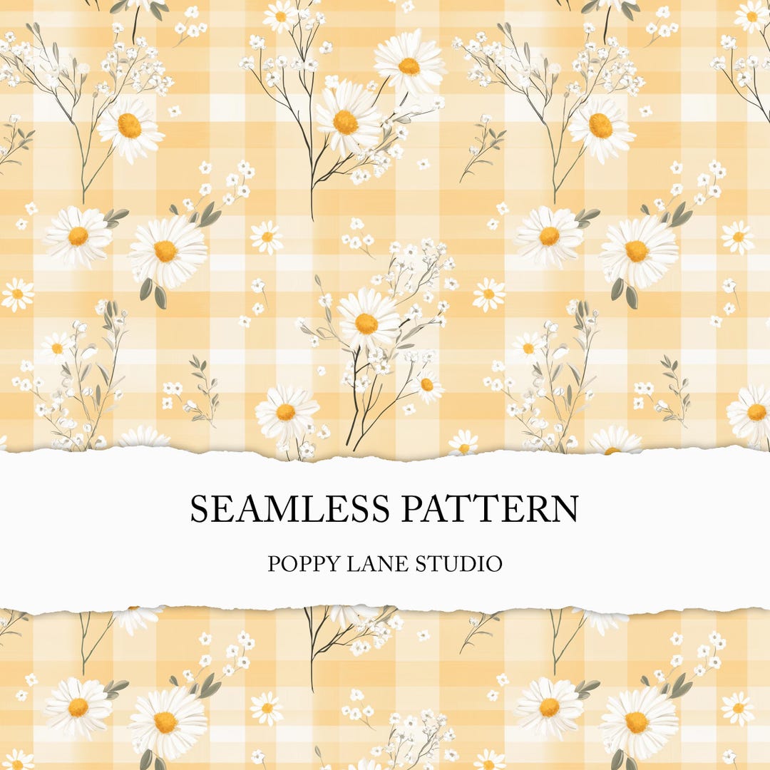 Yellow Plaid Daisy Background, Daisy Seamless Pattern, Yellow Floral ...