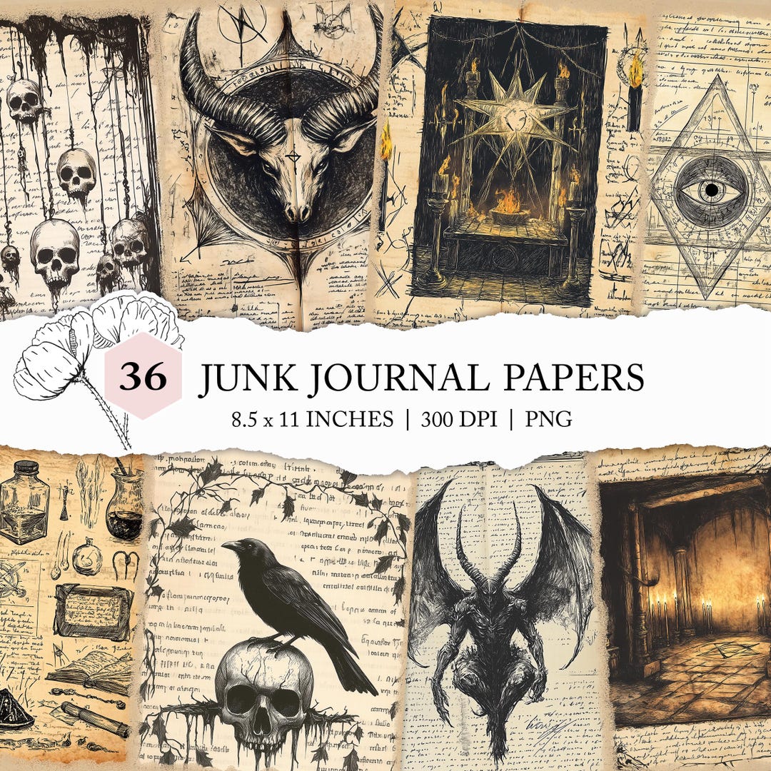 Occult Pages, Satanism Junk Journal, Occult Digital Paper, Black Magic ...