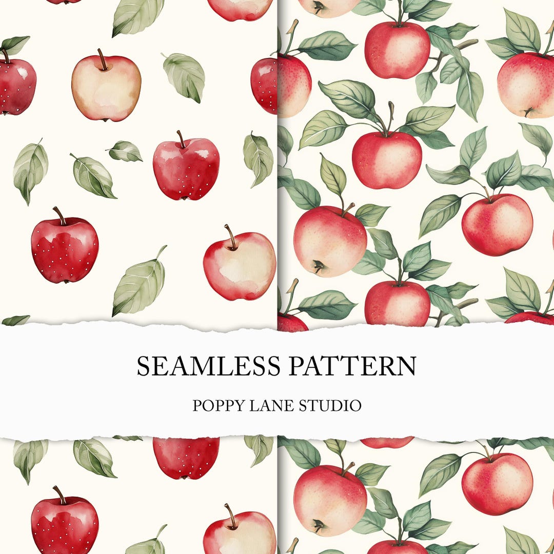 Red Apple Seamless Pattern, Apple Background, Watercolour Apple Digital ...