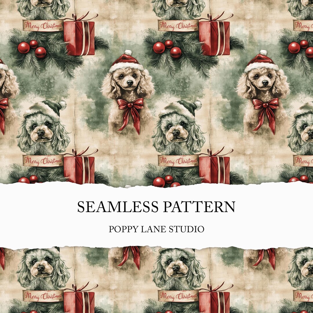 Christmas Poodle Digital Paper, Festive Poodle Background, Christmas ...