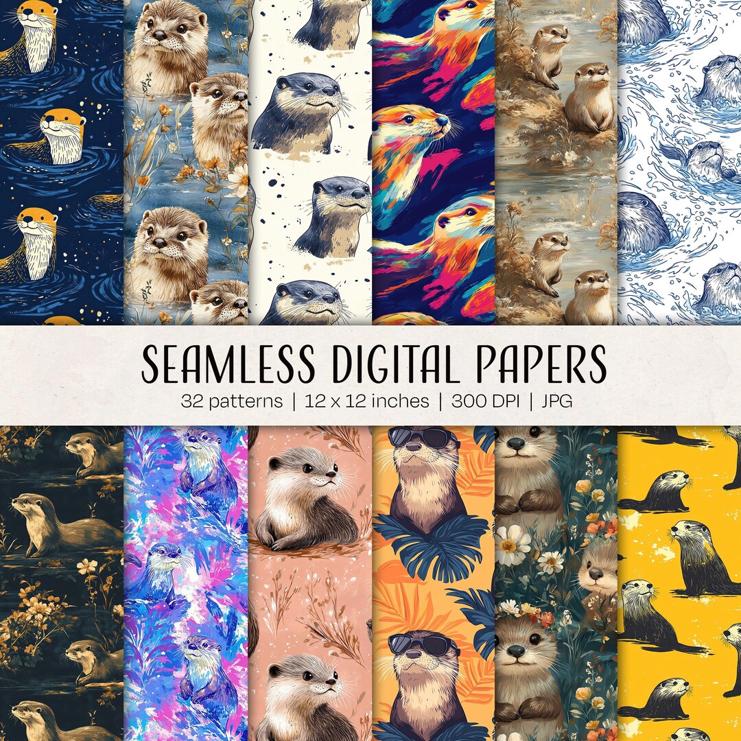 Seamless Otter Background, Otter Scrapbook Paper, Otter Digital Paper ...