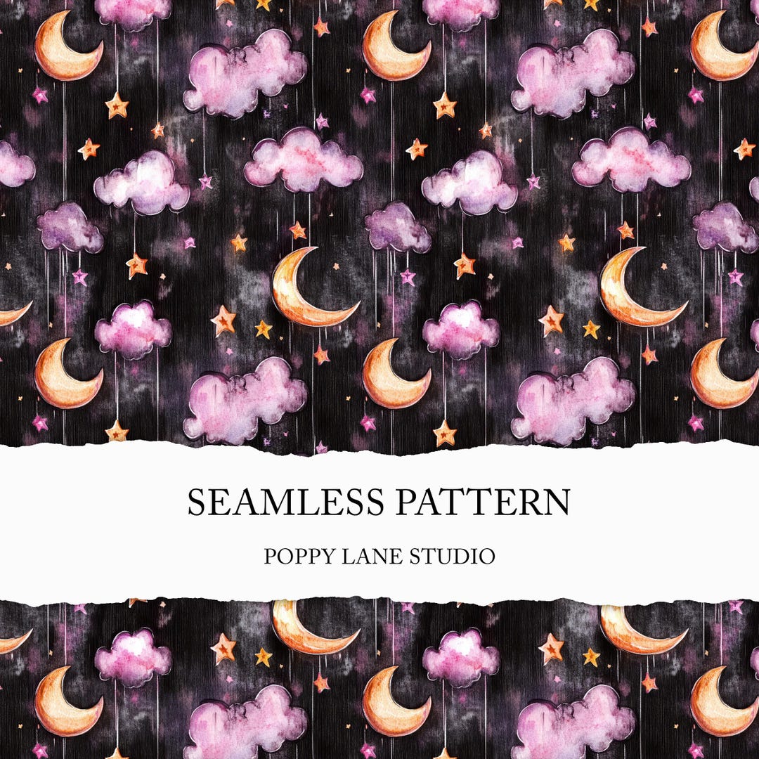 Starry Night Seamless Pattern, Night Sky Background, Moon and Stars ...