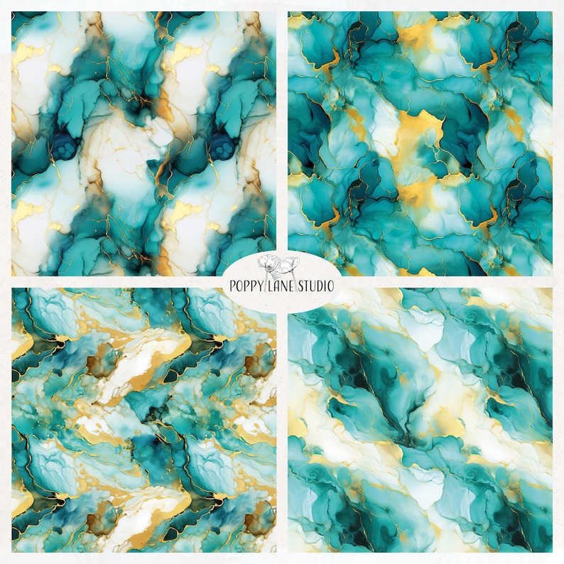 Abstract Teal Seamless Pattern, Teal Alcohol Ink Background, Teal Gold ...