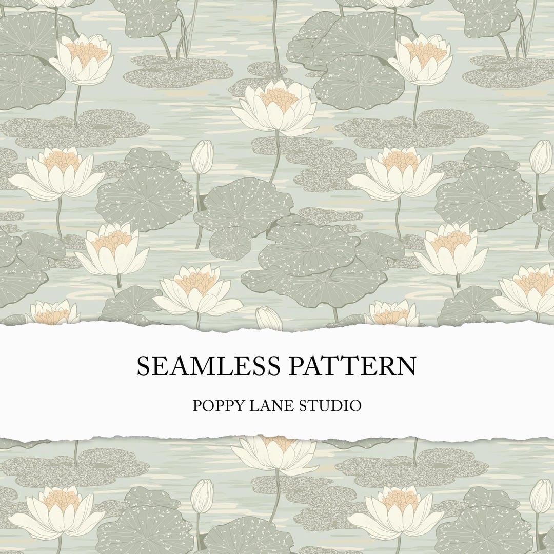 Seamless Water Lily Pattern, Water Lily Digital Paper, Neutral Colours ...