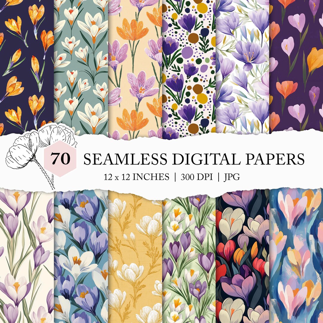 Seamless Crocus Pattern, Spring Flower Background, Printable Crocus ...