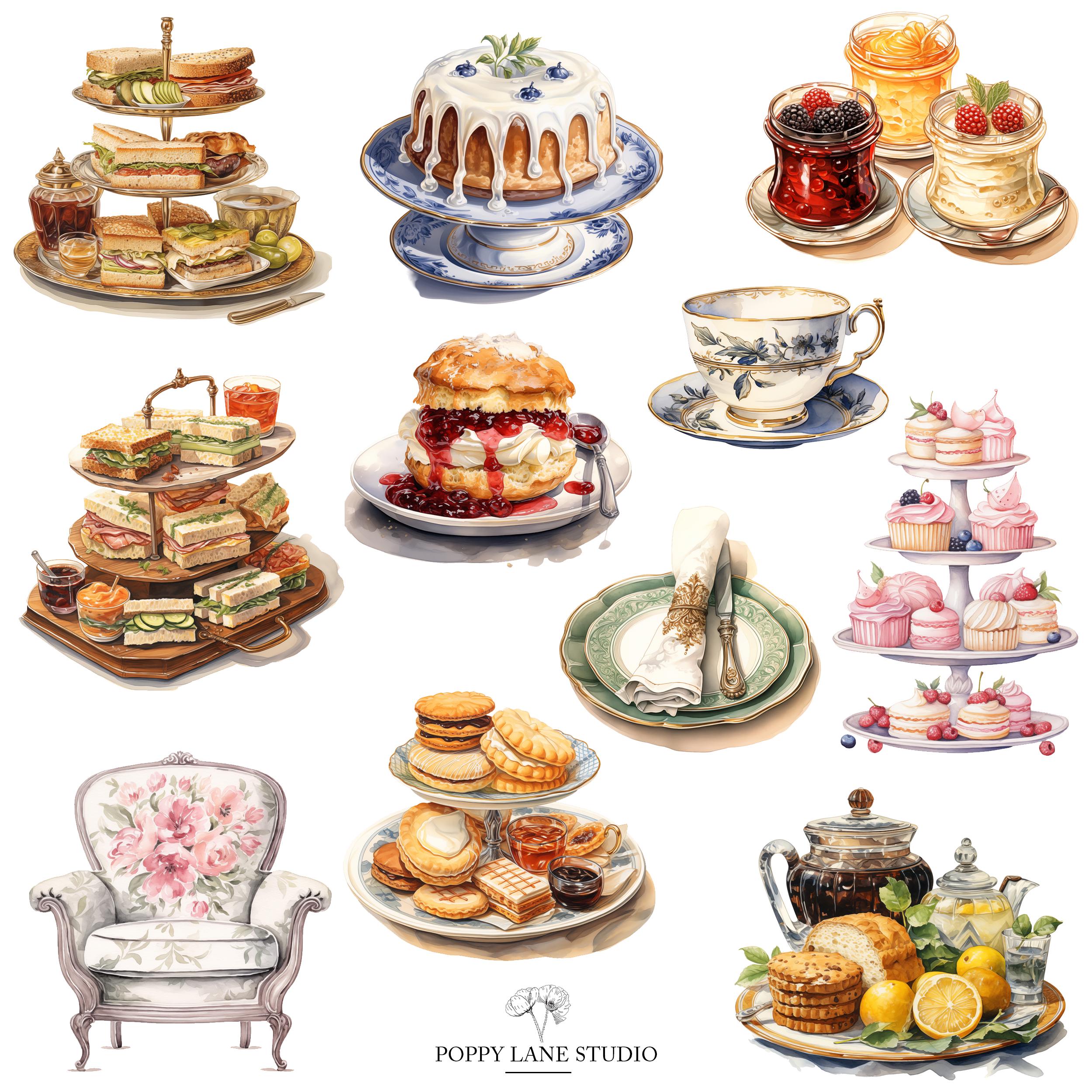 Afternoon Tea Clip Art, Tea Time PNG, English Tea Clipart, Watercolor ...