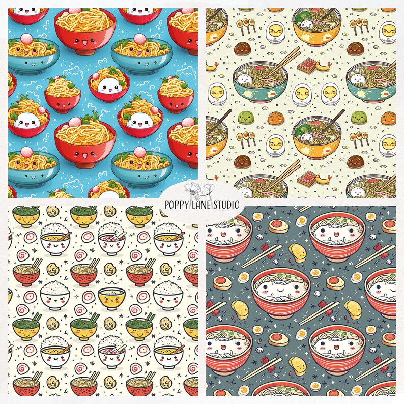 Cute Kawaii Ramen Pattern, Kawaii Ramen Digital Paper, Cute Chibi ...