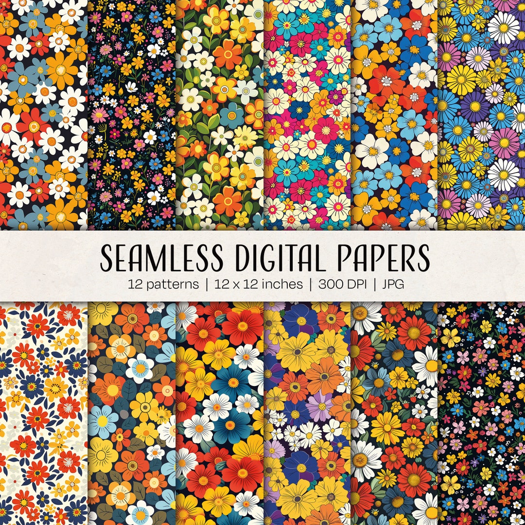 Flower Power Pattern, Flower Power Digital Papers, 1970s Retro Flower ...