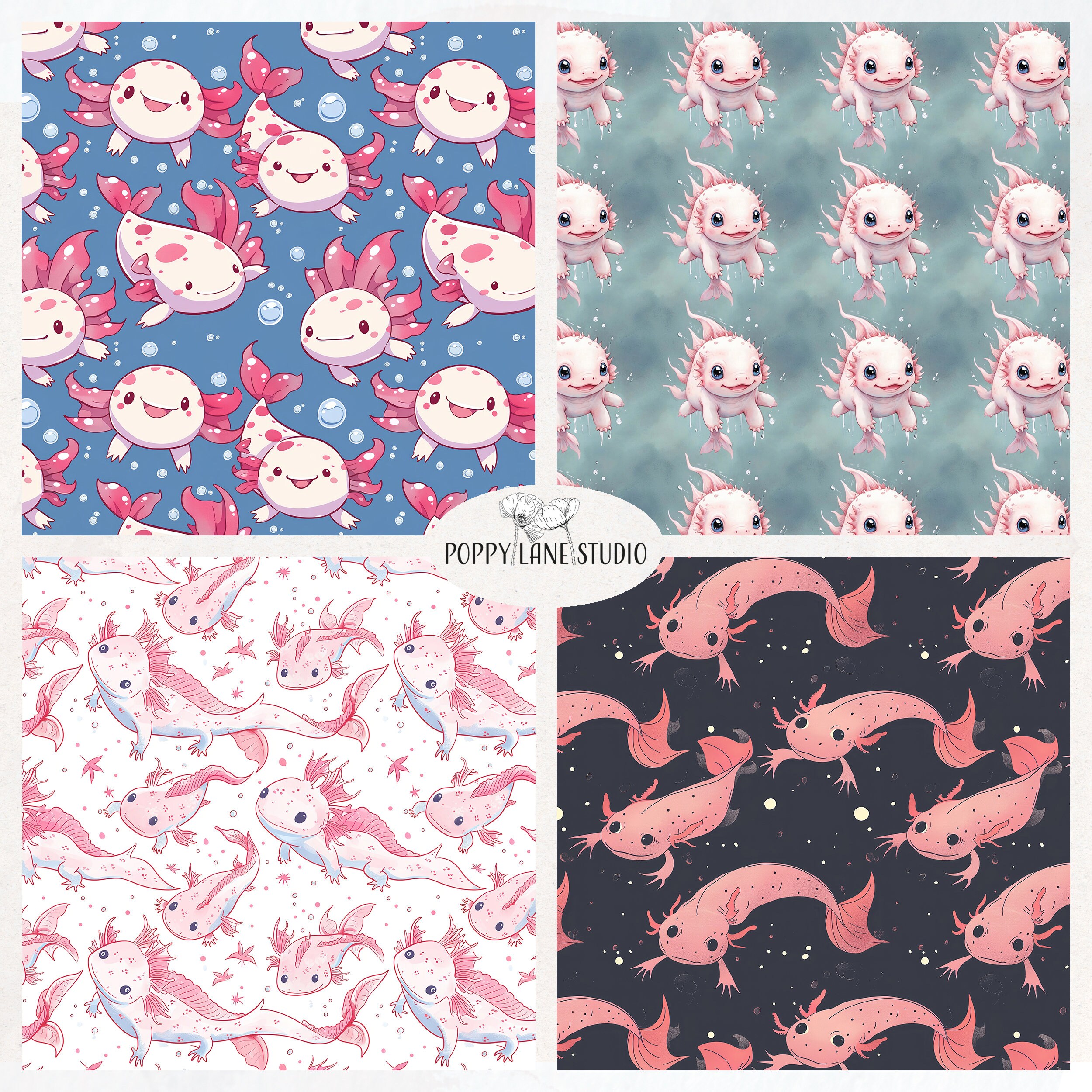 Axolotl Background Pattern, Seamless Axolotl Digital Paper, Cute ...