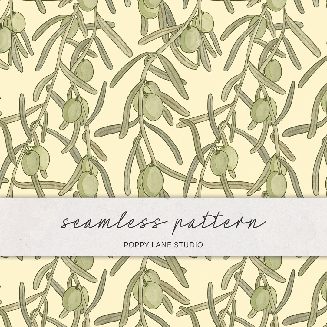 Green Olive Branch Pattern, Olive Tree Seamless Background, Printable ...