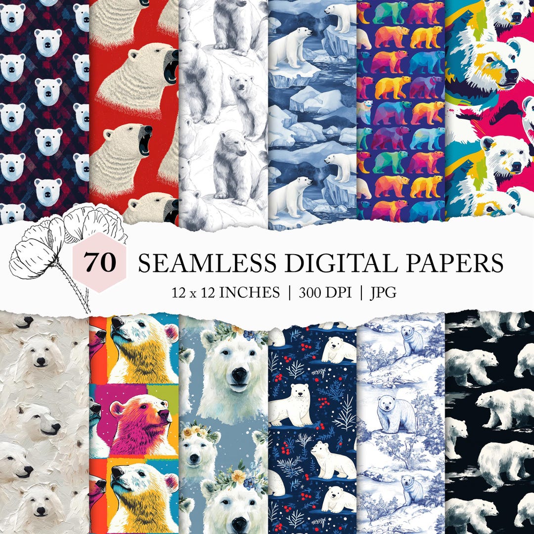 Polar Bear Seamless Pattern, White Bear Digital Paper, Artic Animal ...