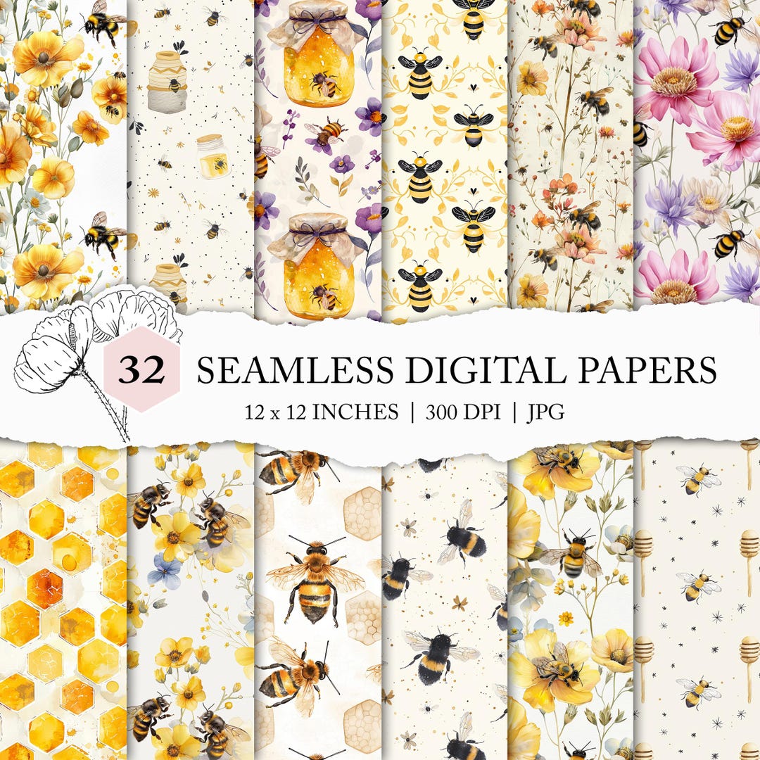 Seamless Honey Pattern, Honeybee Digital Paper, Cute Honey Background ...