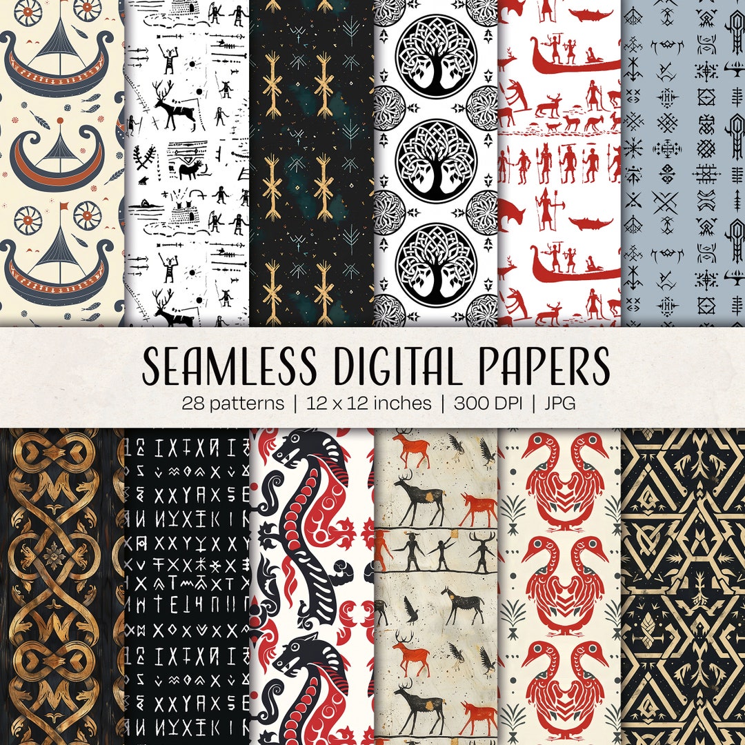 Seamless Norse Pattern, Viking Seamless Pattern, Scandinavian Digital ...