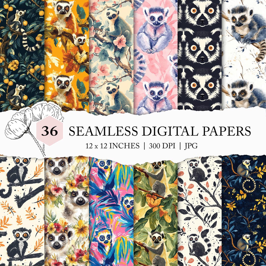 Lemur Background, Seamless Lemur Pattern, Lemur Printable Paper ...
