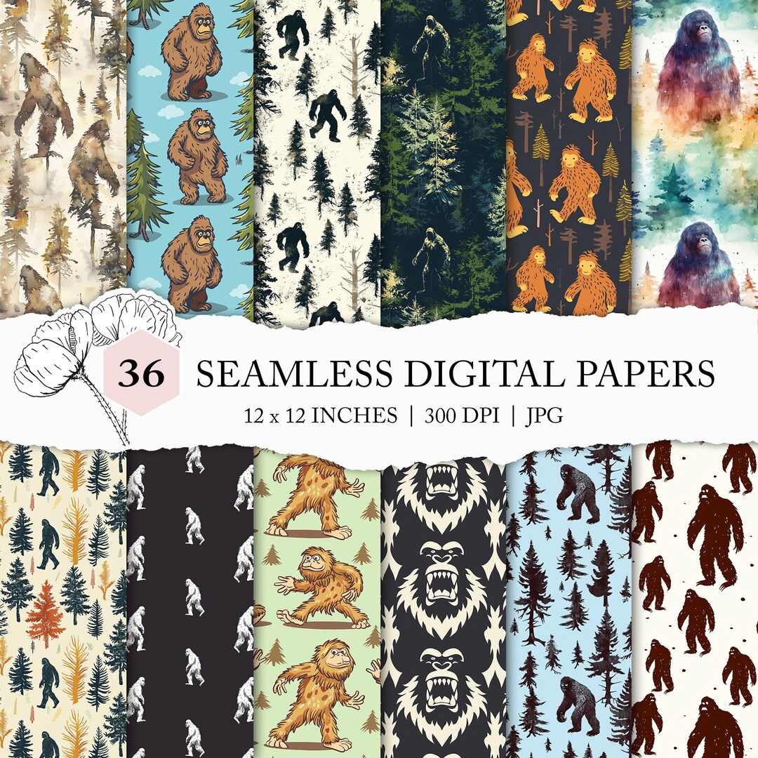 Bigfoot Pattern, Bigfoot Digital Paper, Yeti, Sasquatch Seamless ...