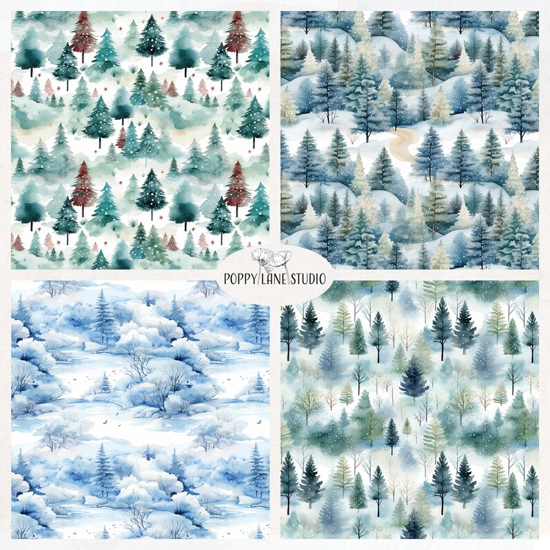 Four Seasons Digital Paper, Watercolour Season Landscape Pattern ...