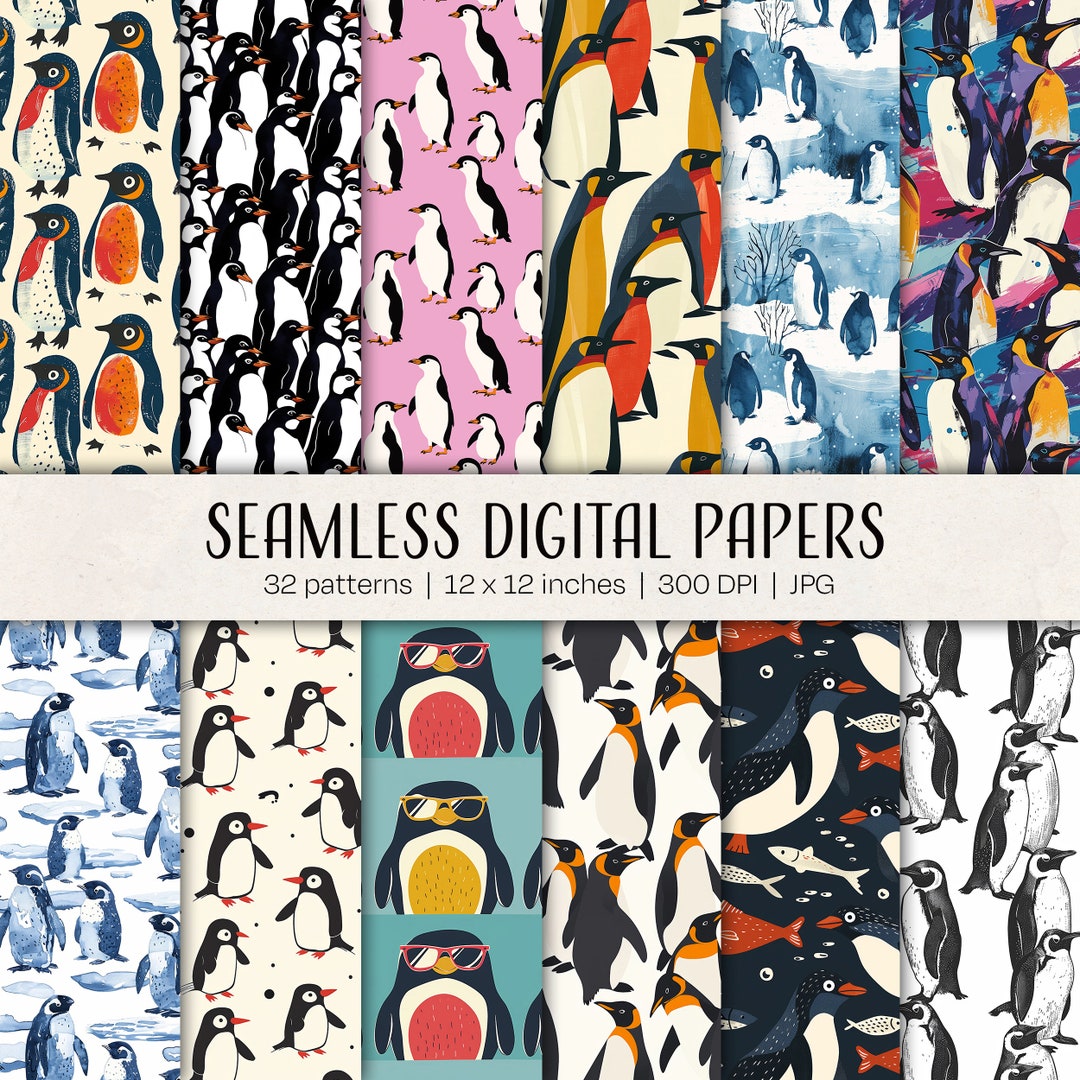 Penguin Seamless Background, Seamless Penguin Pattern, Penguin Digital ...