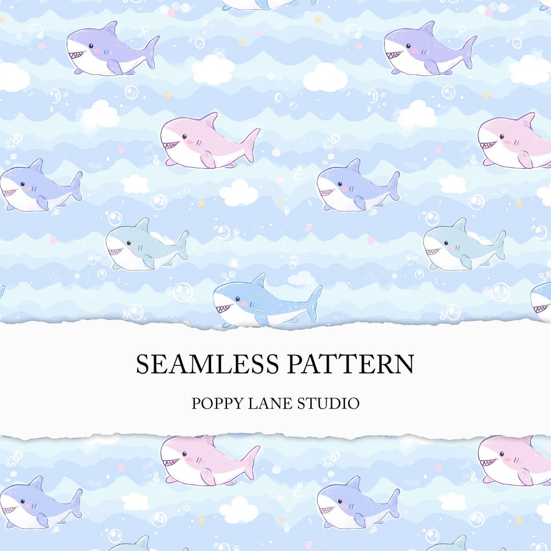 Seamless Baby Shark Pattern, Pastel Shark Background, Cute Shark ...