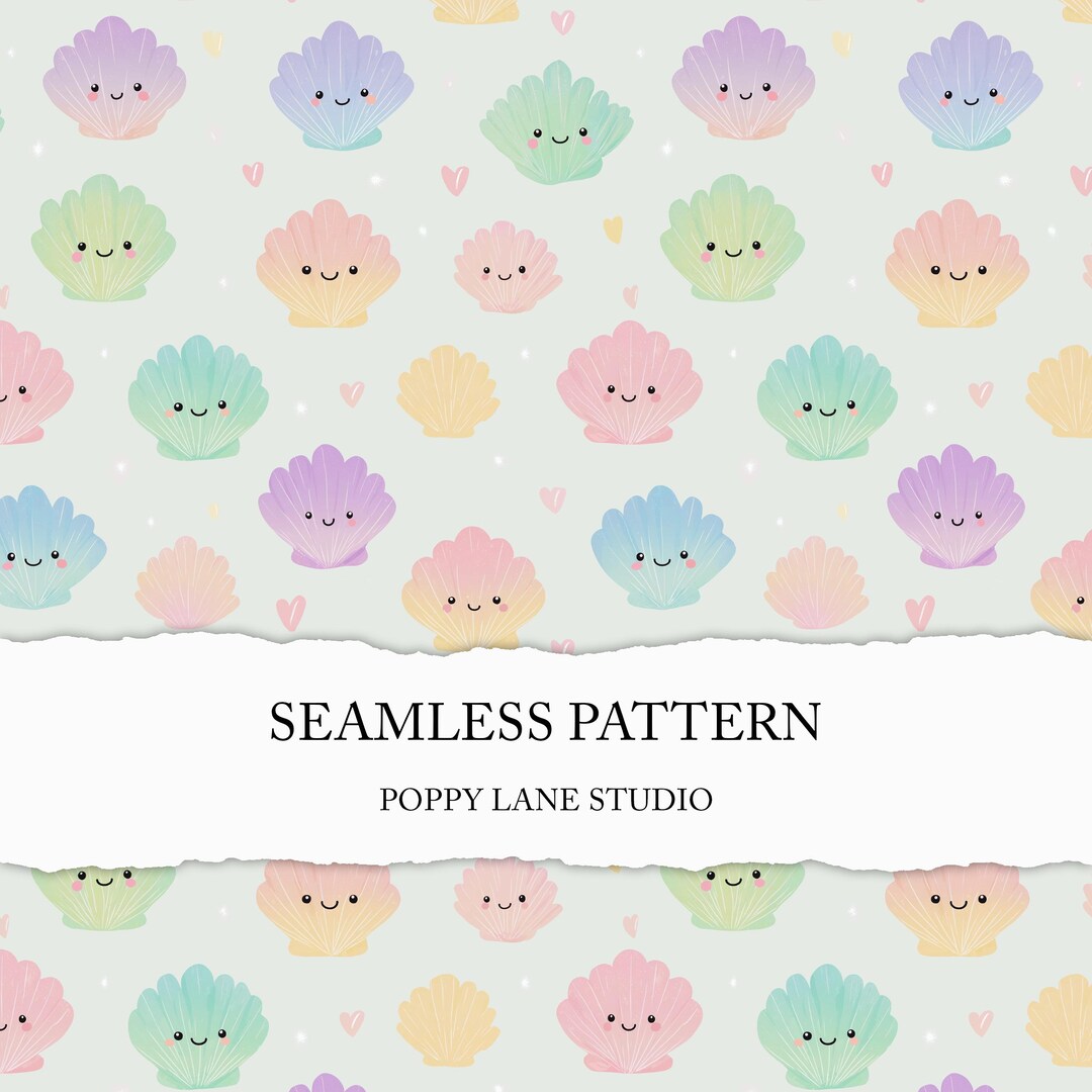 Seamless Seashell Background, Cute Seashell Seamless Pattern, Under the ...