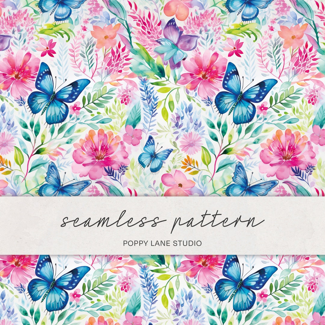 Watercolour Floral Pattern, Seamless Butterfly Meadow Background, Seamless Flower Field Pattern ...