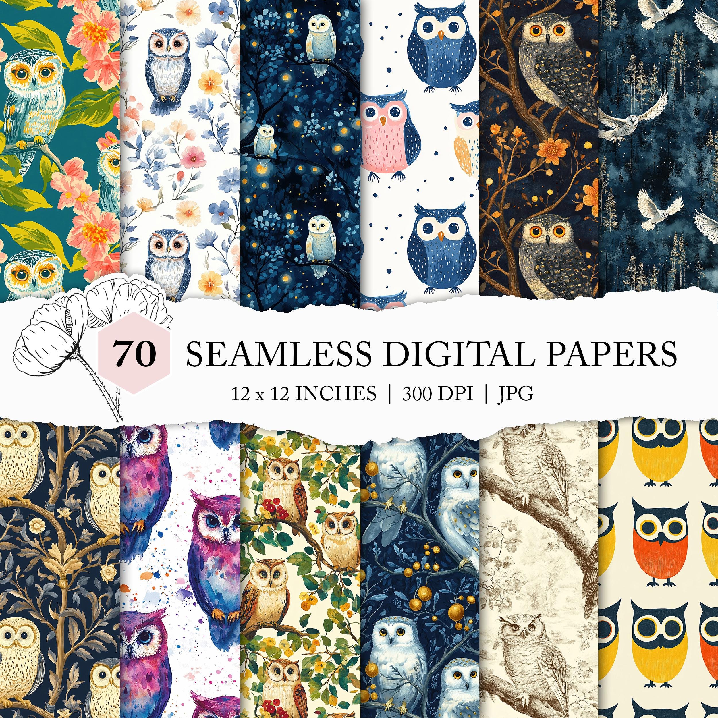 Owl Background, Seamless Owl Pattern, Cute Owl Collection, Owl Digital ...