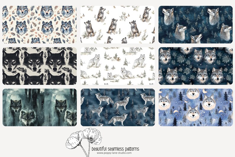 Seamless Wolf Pattern, Wolf Digital Paper, Woodland Animals, Wolf ...