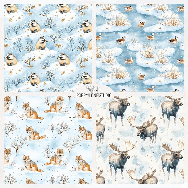 Winter woodland animals, snow animal digital paper, winter forest ...