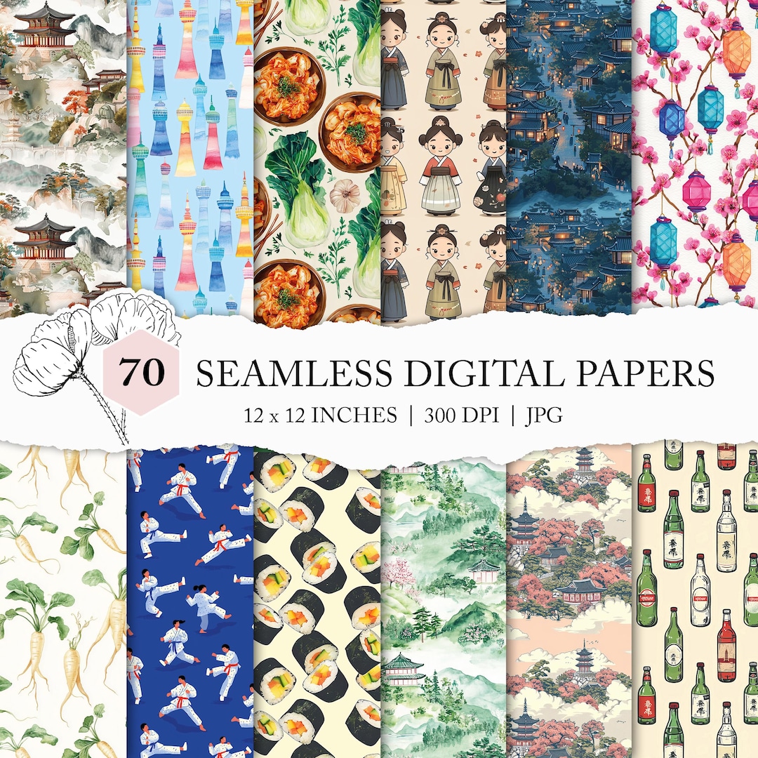 Korea Seamless Pattern, Seamless Korea Background, Assorted South Korea ...