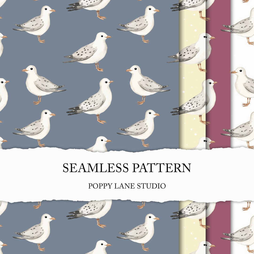 Seamless Seagull Pattern, Marine Bird Digital Paper, Coastal Background ...