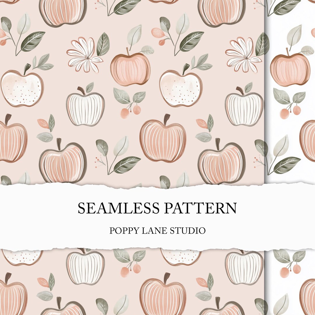 Blush Pink Apple Seamless Pattern, Seamless Apple Print, Cute Apple ...